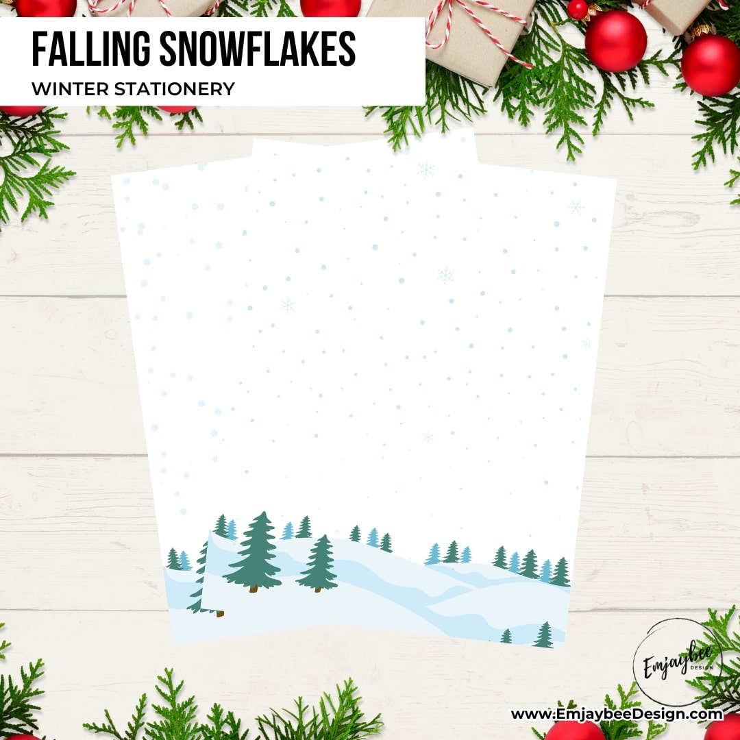Falling Snowflakes Winter Stationery Free Printable | Emjaybee Design
